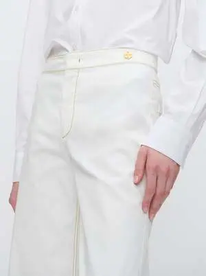 CALLAS MILANO Permanent Collection Jane Organic Light Twill Flare Leg Trousers - White