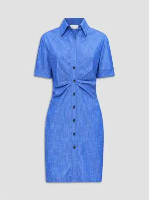 Permanent Collection Ondine Shortsleeve Tucked Waist Shirtdress - Light Indigo
