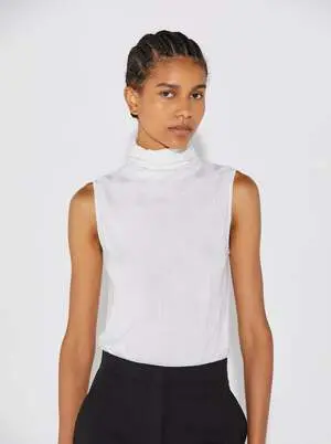 CALLAS MILANO Permanent Collection Romy Sleeveless Turtleneck Knit Top - Ivory