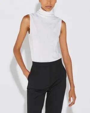 CALLAS MILANO Permanent Collection Romy Sleeveless Turtleneck Knit Top - Ivory