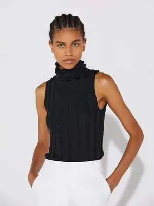 CALLAS MILANO Permanent Collection Romy Sleeveless Ribbed Turtleneck - Black