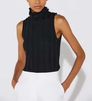 CALLAS MILANO Permanent Collection Romy Sleeveless Ribbed Turtleneck - Black