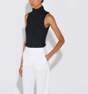 CALLAS MILANO Permanent Collection Romy Sleeveless Ribbed Turtleneck - Black