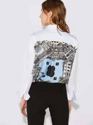 CALLAS MILANO Permanent Collection Milano Silk Twill Graphic Shirt - White