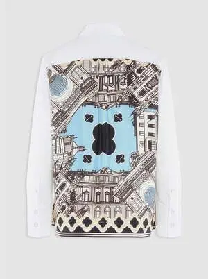 CALLAS MILANO Permanent Collection Milano Silk Twill Graphic Shirt - White