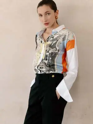 CALLAS MILANO Sirene Silk Scarf Front Shirt - White/orange