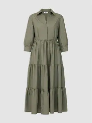 CALLAS MILANO Marseille Tiered Shirtdress - Olive