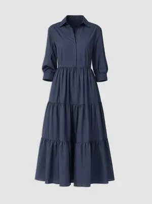 CALLAS MILANO Marseille Tiered Shirtdress - Navy