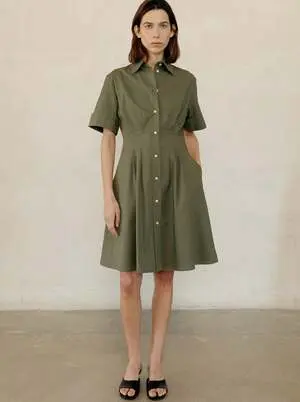 CALLAS MILANO Bergamo Fit And Flare Shirtdress - Olive