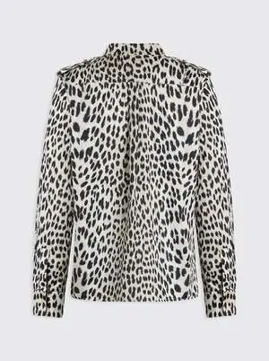 CALLAS MILANO Mika Band Collar Cheetah Print Long Sleeve Shirt