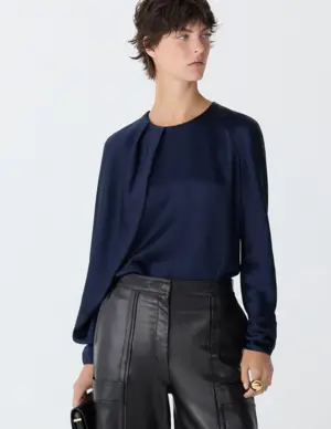 Permanent Collection Bliss Drape Sleeve Blouse - Navy