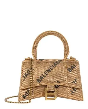 Balenciaga Hourglass Xs Top Handle Bag With Allover Logo Strass - Multicolor