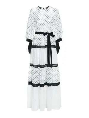 HELENE GALWAS Polka Dot Cotton Maxi Dress - White/black