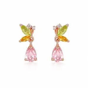 ORMIRO Fairy Wings Tourmaline Gemstone Stud Earrings - Gray
