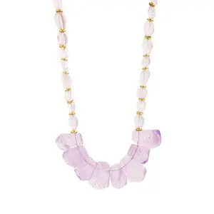 ORMIRO Ibiza Amethyst & Clear Quartz Beaded Statement Necklace