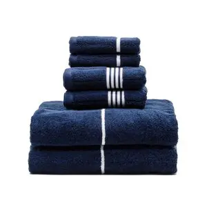 ITALIC Miramar Standard Set Set Of Six With Bath Towels Navy & White - Blue