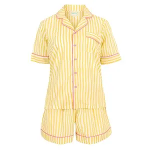 DILLI GREY Candy Stripe Shorts Pj Set In Sunshine & Pink - Yellow