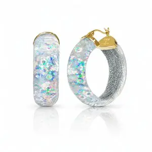 GOLD & HONEY Sequin Print Lucite Hoop Earrings - Silver
