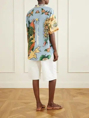 Farm Rio Beaches Path Printed Linen-blend Shirt - Blue