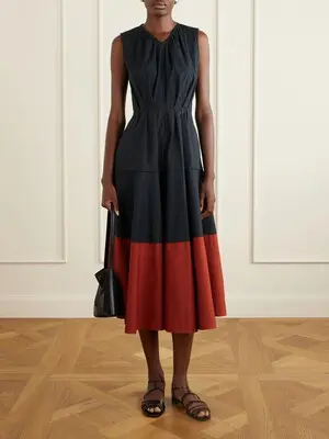 Proenza Schouler White Label Two-tone Cotton-blend Poplin Midi Dress - Black