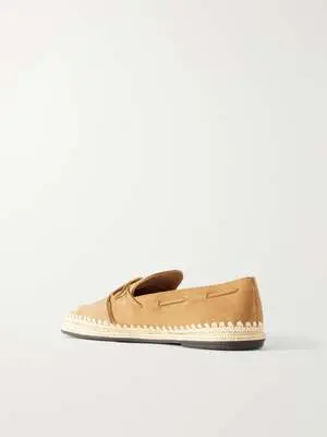 Tory Burch The Raffia Boaty Bow-detail Raffia-trimmed Suede Loafers