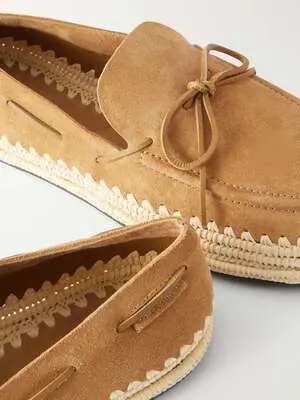 Tory Burch The Raffia Boaty Bow-detail Raffia-trimmed Suede Loafers