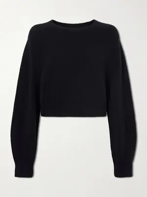 Khaite Masie Cropped Wool And Cashmere-blend Sweater - Black