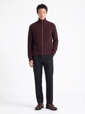 MAISON MARGIELA Ribbed Zip Sweater - Brown