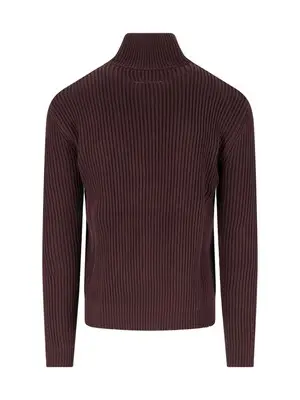 MAISON MARGIELA Ribbed Zip Sweater - Brown