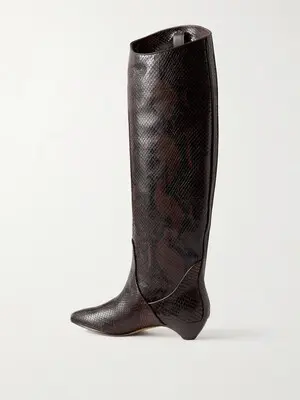 Le Monde Beryl Allegra Snake-effect Leather Knee Boots