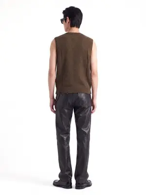 MAISON MARGIELA Wool Knit V-neck Vest With Distressed Hem And Chain Detail