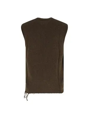 MAISON MARGIELA Wool Knit V-neck Vest With Distressed Hem And Chain Detail