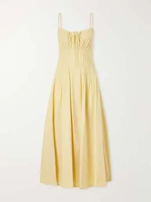 Staud Margi Ruffled Pleated Cotton-stretch Poplin Midi Dress