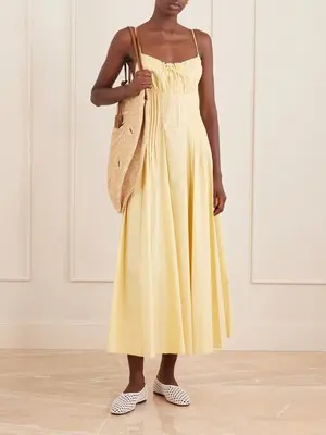 Staud Margi Ruffled Cotton-stretch Poplin Midi Dress - Yellow