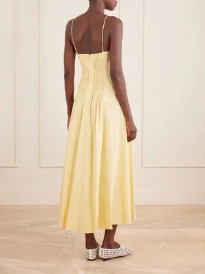 Staud Margi Ruffled Cotton-stretch Poplin Midi Dress - Yellow