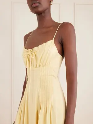 Staud Margi Ruffled Cotton-stretch Poplin Midi Dress - Yellow