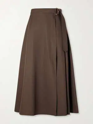 Burberry Belted Wool Gabardine Midi Skirt