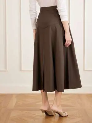 Burberry Belted Wool Gabardine Midi Skirt