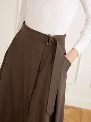 Burberry Belted Wool Gabardine Midi Skirt