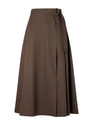 Burberry Belted Wool Gabardine Midi Skirt - Brown