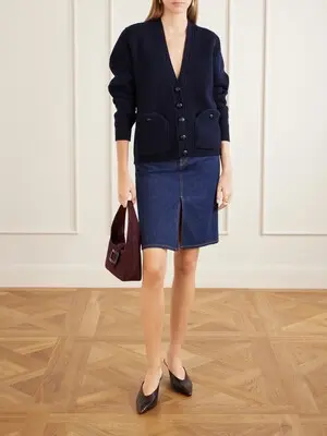 BLAZÉ MILANO Ribbed Wool And Cashmere-blend Cardigan - Blue
