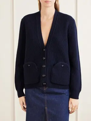 BLAZÉ MILANO Ribbed Wool And Cashmere-blend Cardigan - Blue