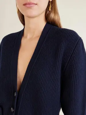 BLAZÉ MILANO Ribbed Wool And Cashmere-blend Cardigan - Blue