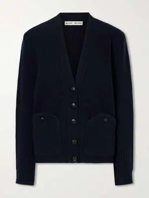 BLAZÉ MILANO Ribbed Wool And Cashmere-blend Cardigan - Navy