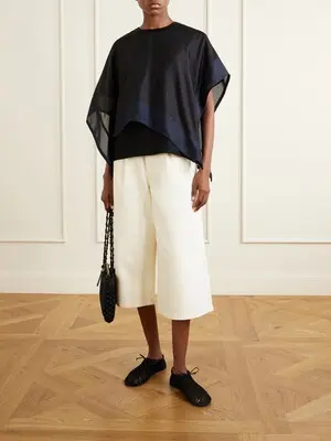 Sacai Layered Satin And Cotton Blouse - Black