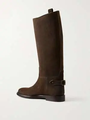 Burberry Buckled Suede Knee Boots