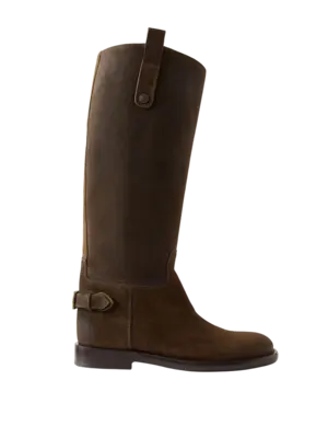 Burberry Buckled Suede Knee Boots - Brown