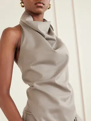 ST. AGNI Backless Draped Wool-blend Top