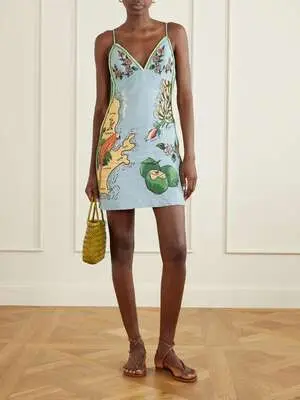 Farm Rio Beaches Path Printed Linen Mini Dress