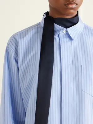 Sacai Scarf-detailed Striped Cotton-blend Poplin Mini Dress - Blue